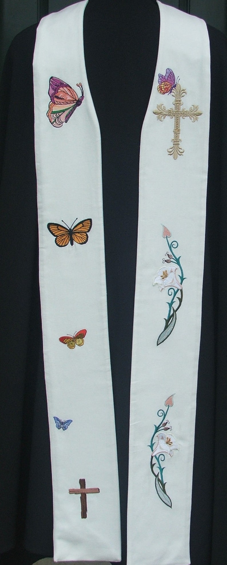 EASTER Clergy Stole, Vestment, White, Easter, Butterfly, Lily, Cross ...