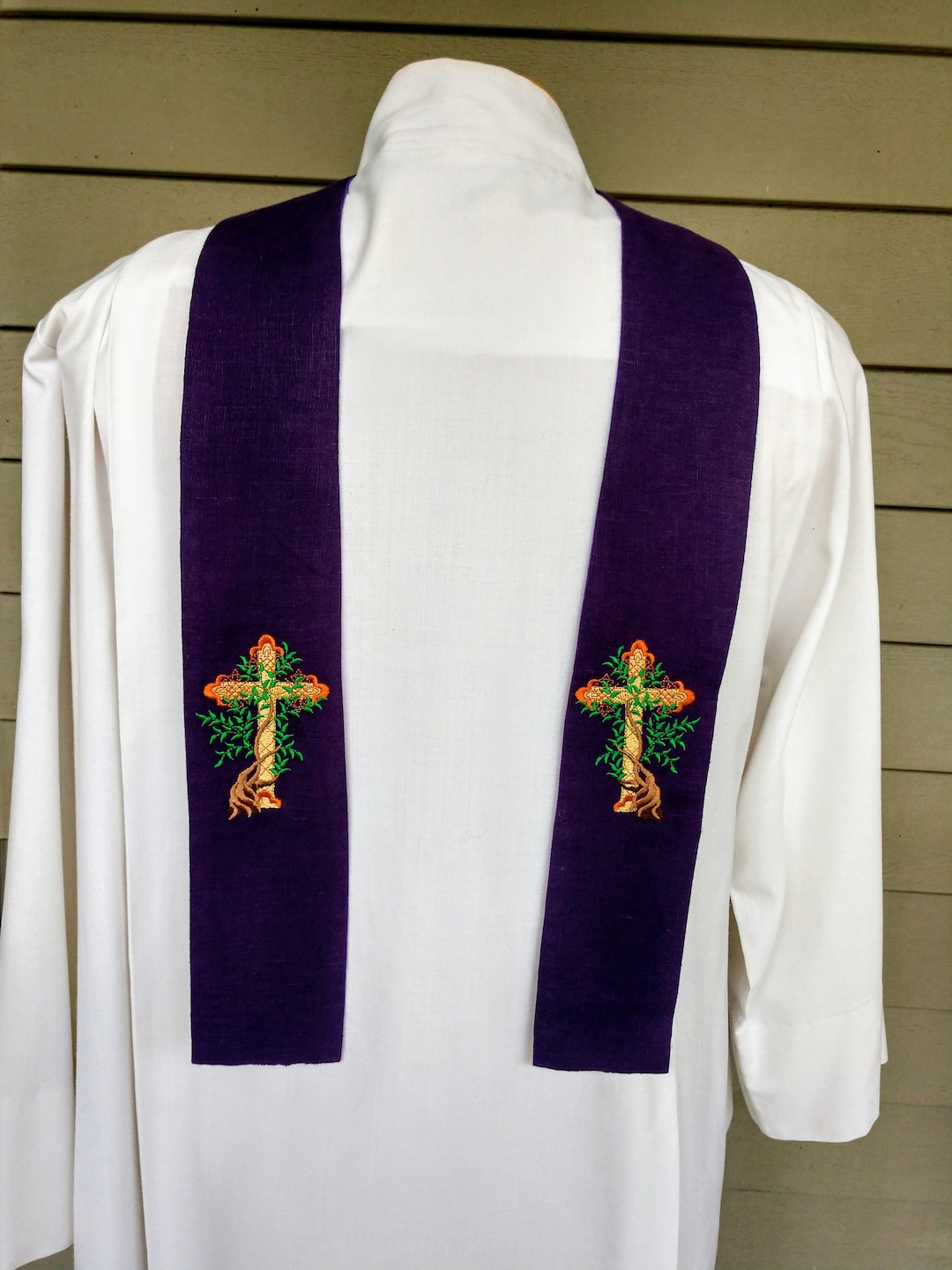 Clergy Stole, Chaplain, Visitation, Tree of Life Cross, Purple Linen - Etsy