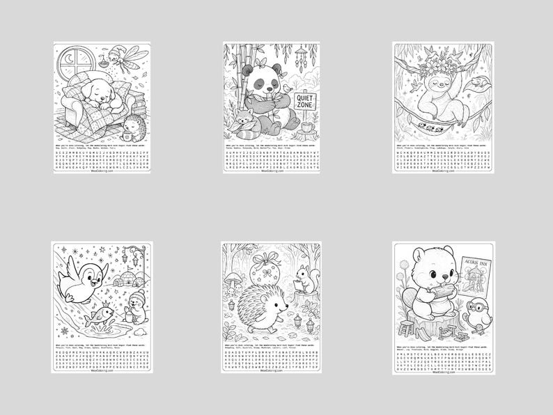 Cute Animal Coloring Pages With Word Searches - Printable Activity Book ...