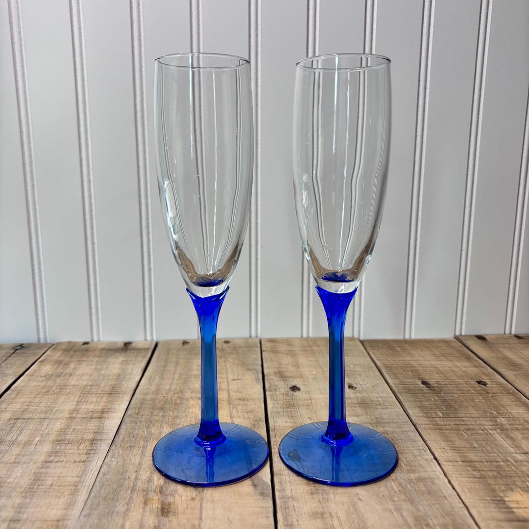 Vintage Champagne Flutes Set of 2 Libbey Domaine Cobalt Blue Domaine. 6 ...