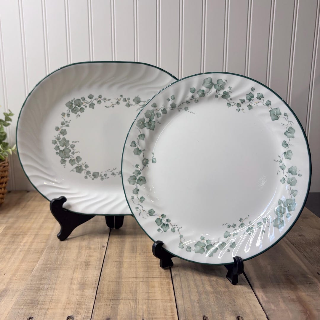 Corelle Ivy Swirl Dinner Plate or Serving Platter White and Green - Etsy