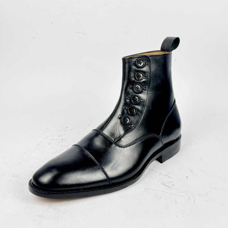 Men's Black Ankle Boots Button Detail | Handmade Full Grain Leather ...