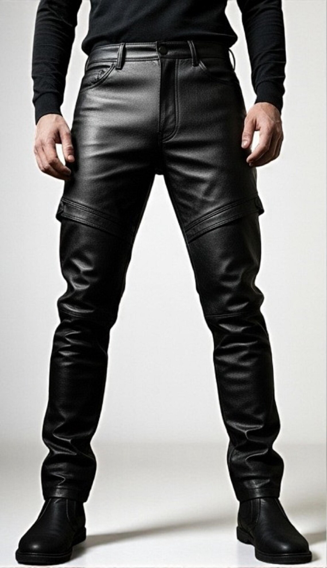 Handmade Leather Tactical Pants: Gothic Streetwear Armor, Cosplay Biker ...
