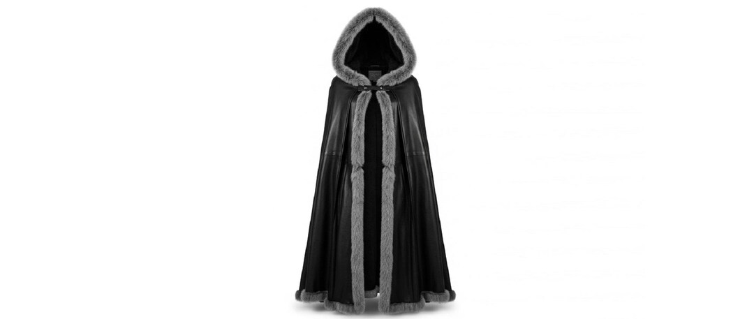 Handmade Black Leather Hooded Cloak – Medieval Leather Christmas Winter ...