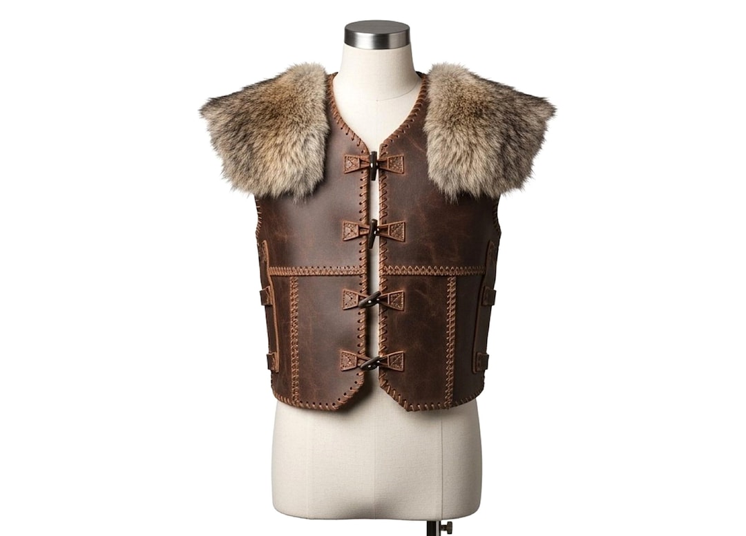 Handmade Brown Leather Viking Vest | Fur Shoulders, LARP Cosplay - Etsy