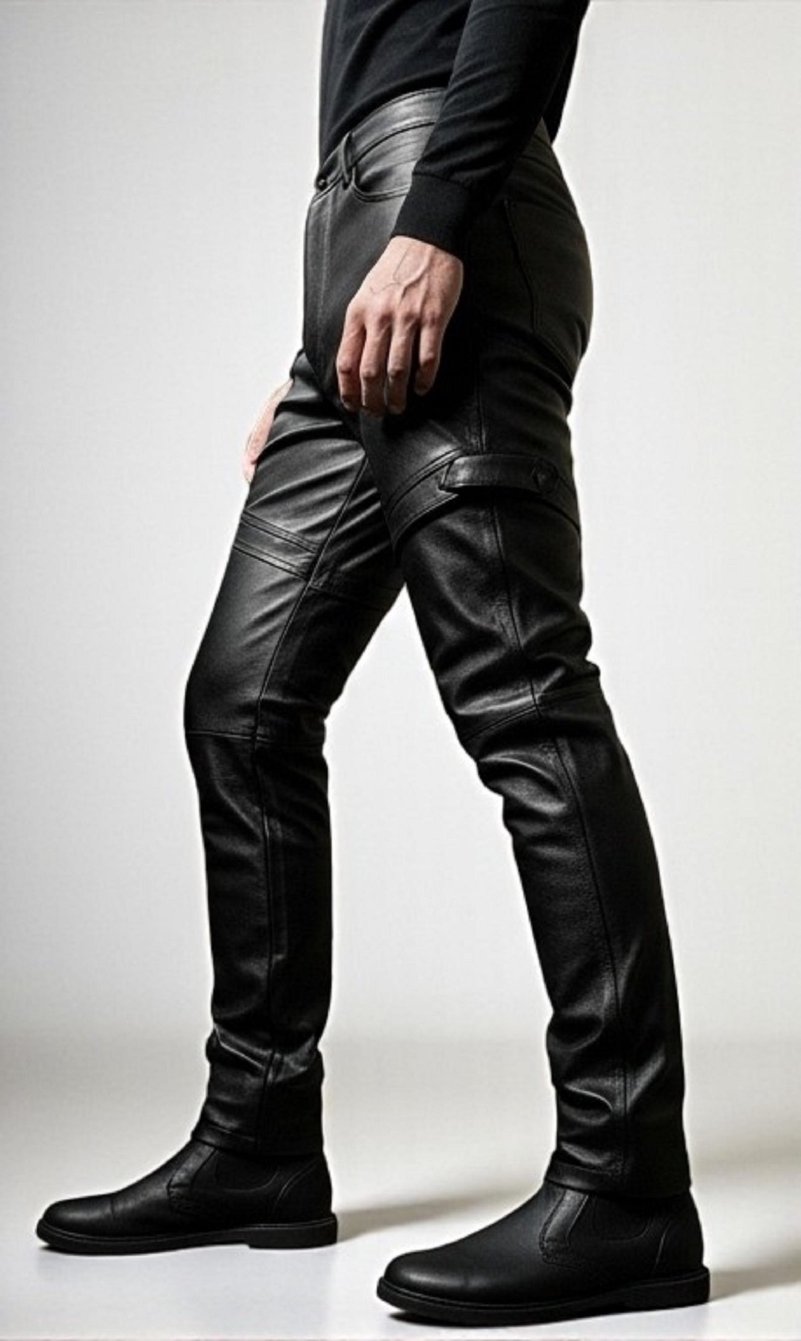 Handmade Leather Tactical Pants: Gothic Streetwear Armor, Cosplay Biker ...