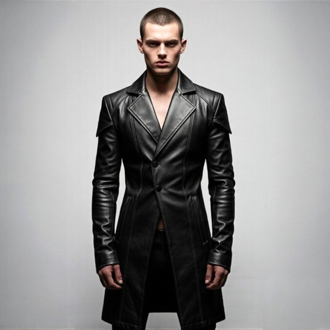 Custom Black Leather Trench Coat | Handmade Gothic Steampunk Overcoat ...