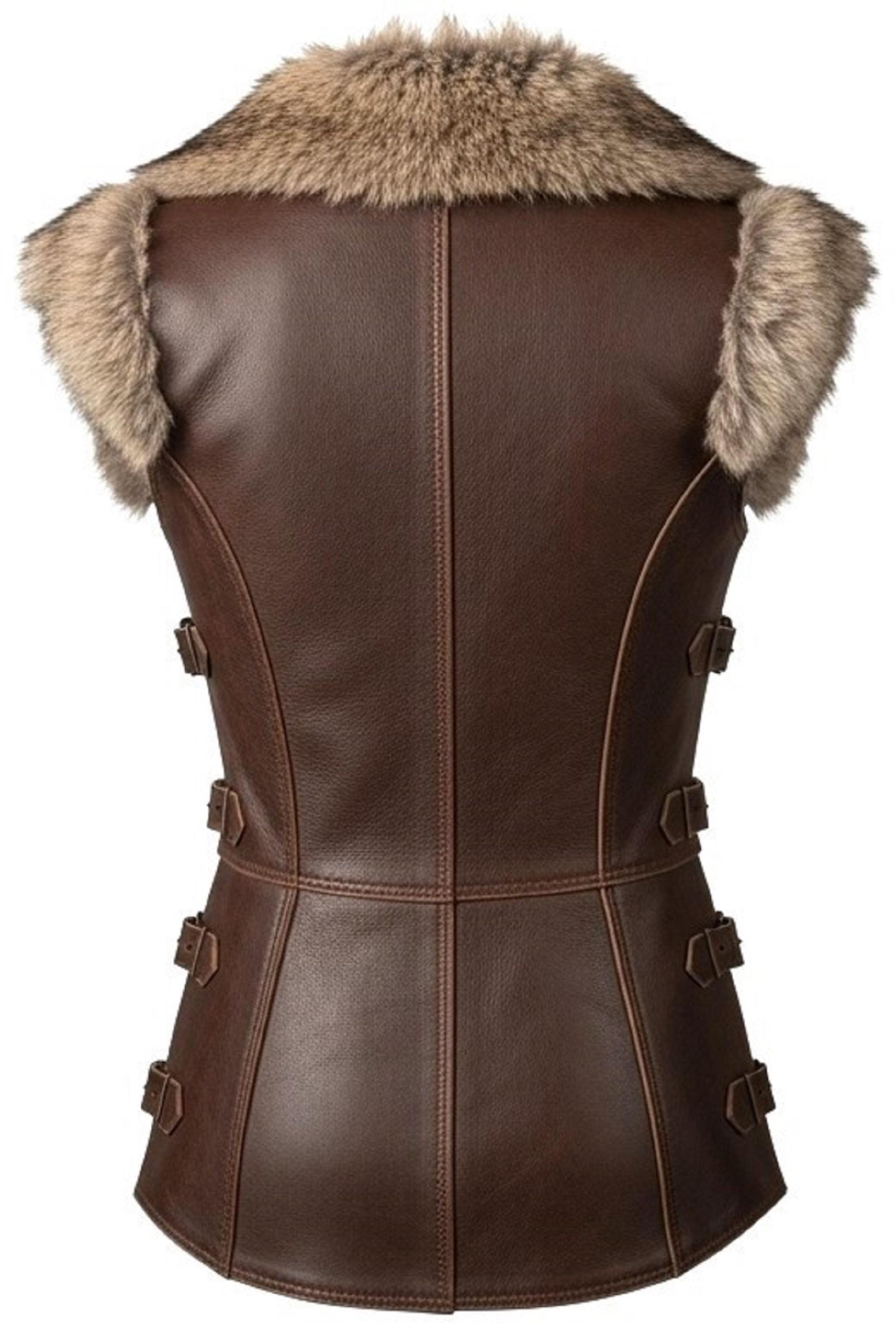 Handmade Brown Leather Viking Vest | Fur Collar, LARP Costume - Etsy