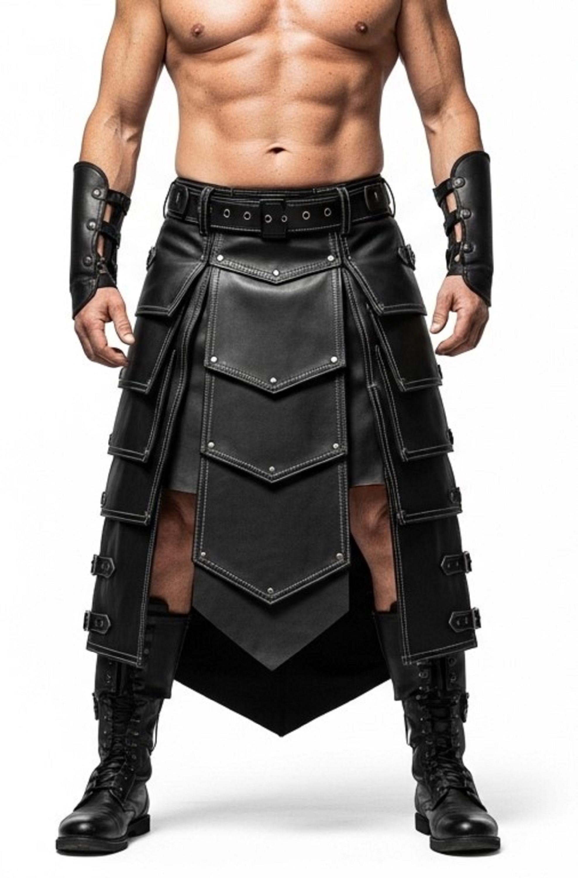 Handmade Leather Gladiator Kilt | Black Armor, LARP Cosplay Outfit - Etsy