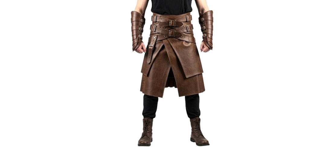 Handmade Brown Leather Warrior Kilt With Bracers – LARP Renaissance ...