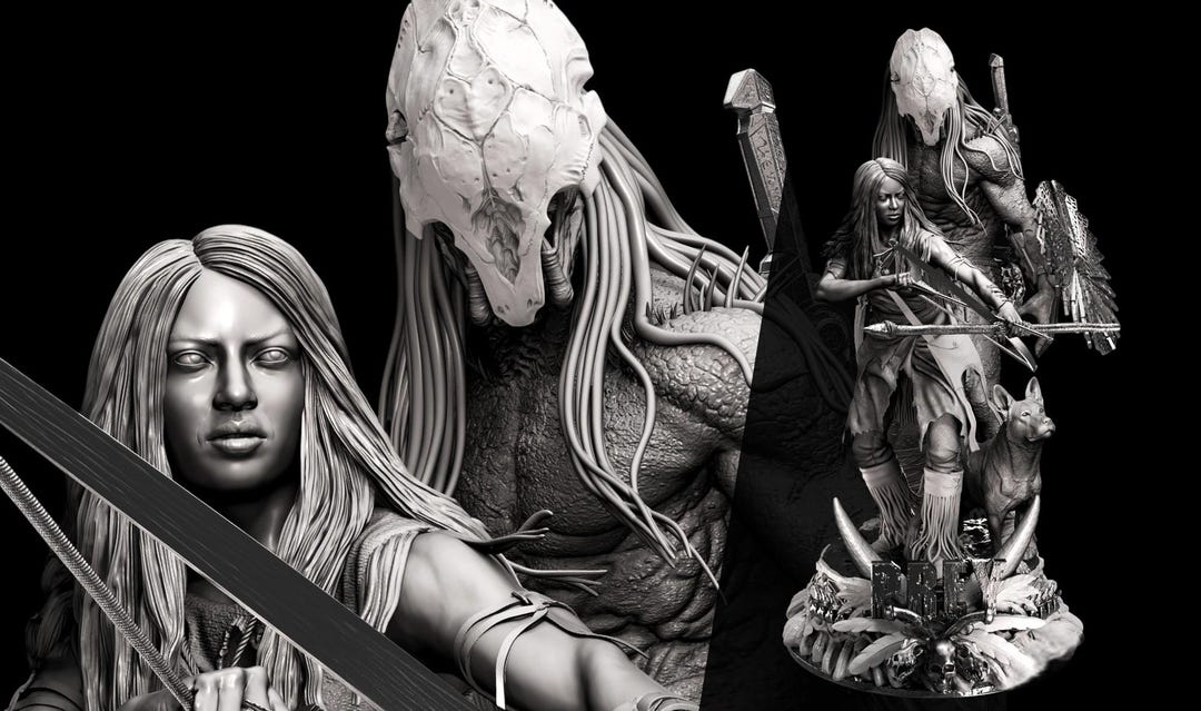 Predator and Naruu Diorama/sculpture/3d Resin Model/collectible Figure ...