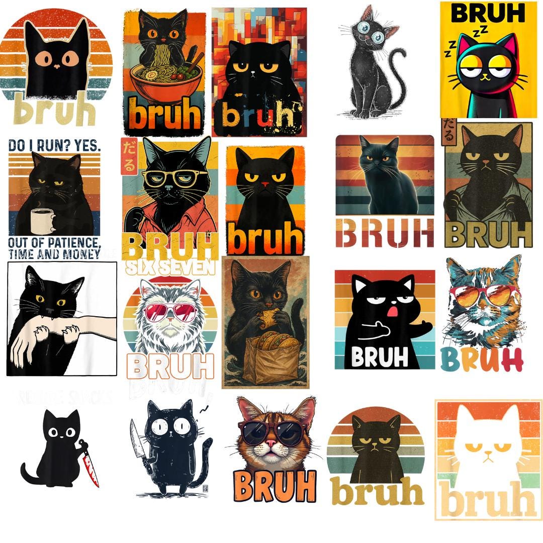 Bruh Cat PNG – Grumpy Black Cat Funny Design, Modern Abstract Art, Meme ...