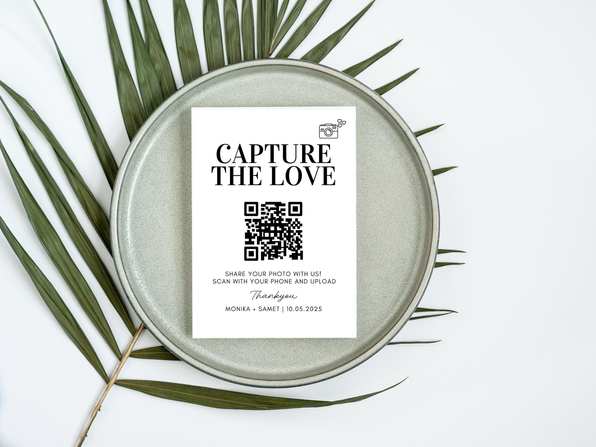 QR Code Table Card Template – Upload Wedding Photos Sign – Editable ...