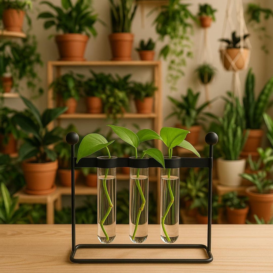 Modern Water Propagation Rack – 3 Tube Glass Plant Propagator | Black ...