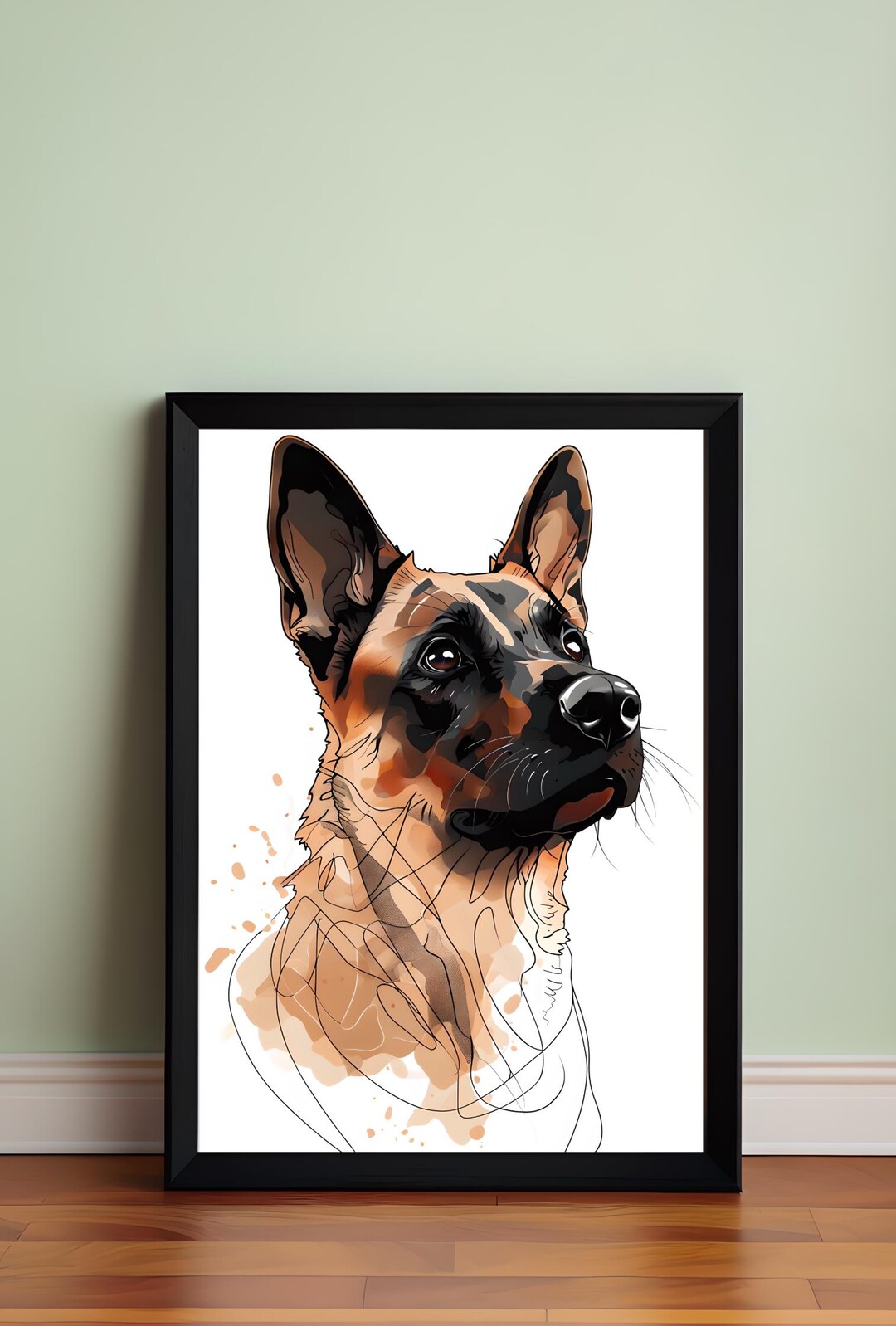 Line Art Belgian Malinois Portrait. Wall Art. - Etsy