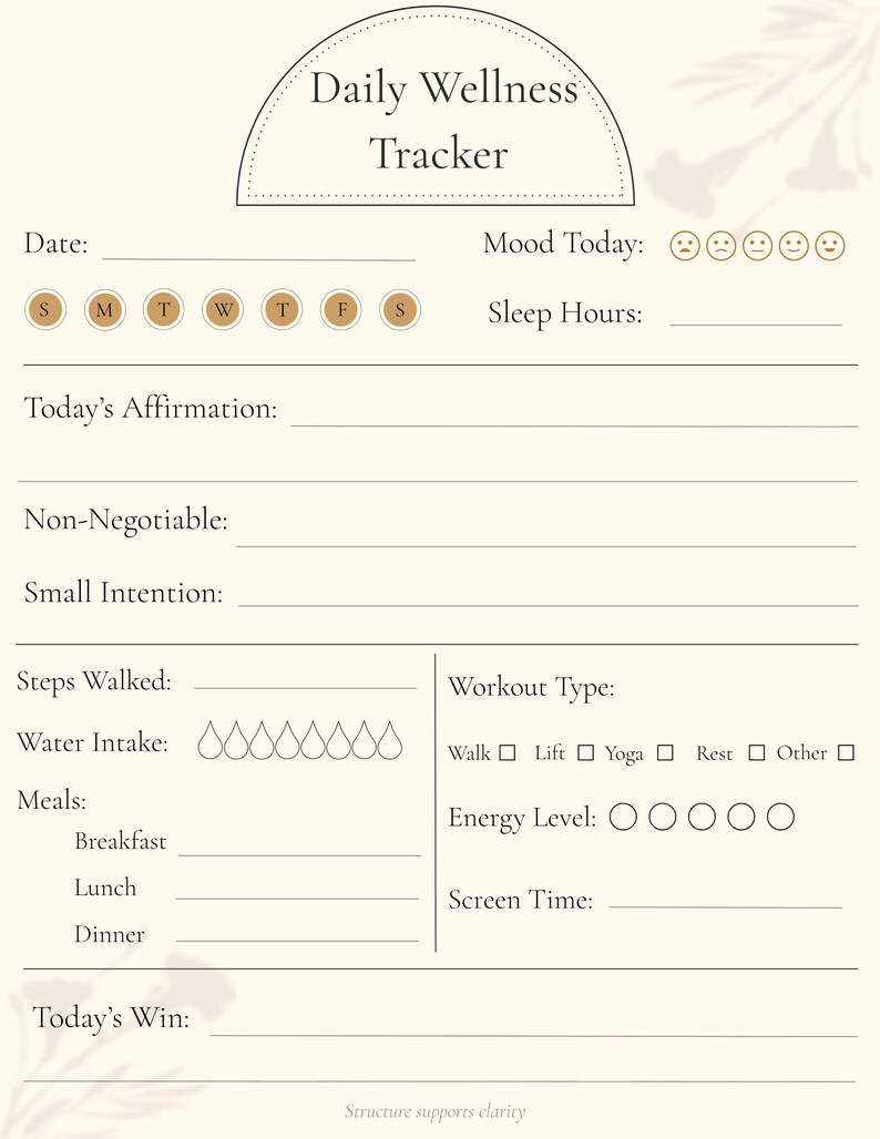 Daily Wellness Tracker Printable | Aesthetic Minimal Habit Tracker ...