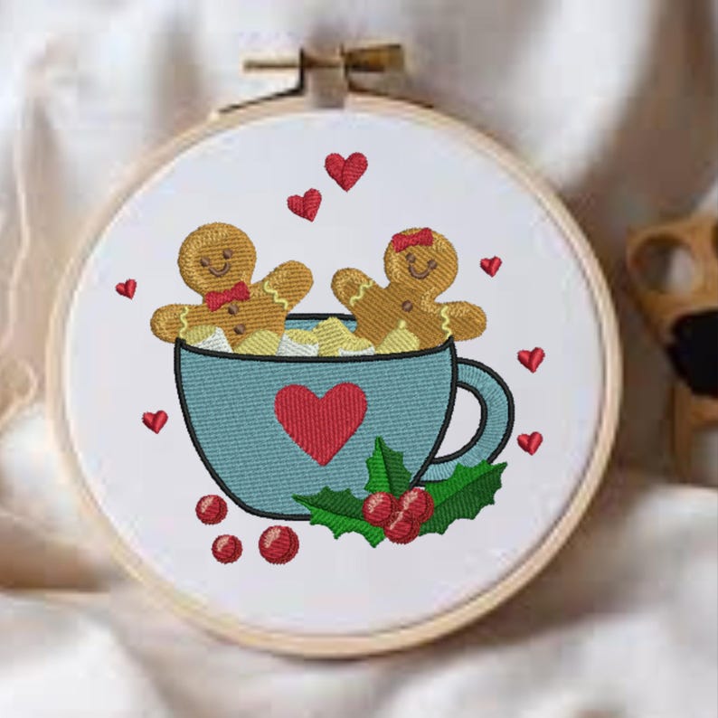 Gingerbread Couple Mug Embroidery Design, Holiday Cocoa (digital ...