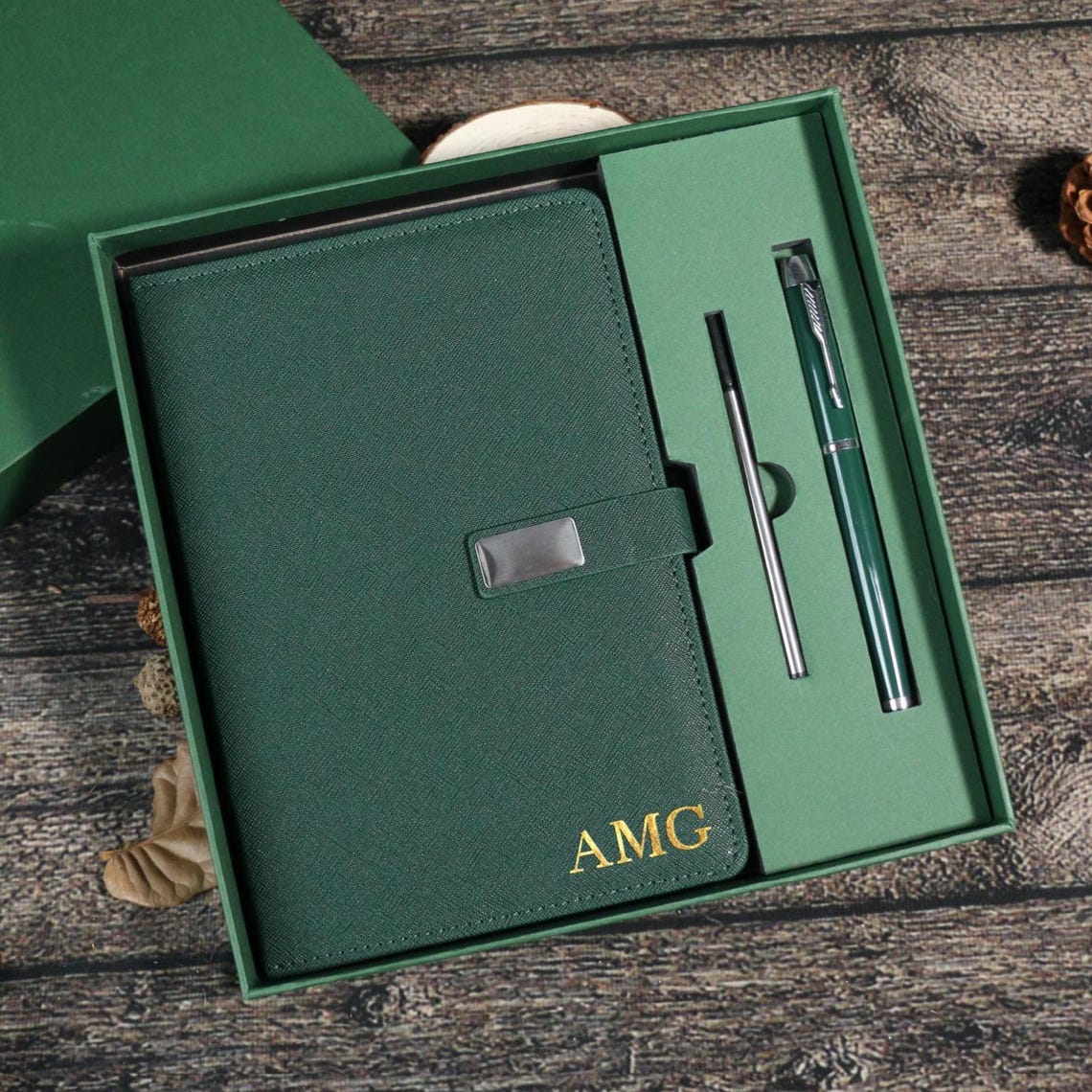 Personalized Leather Journal Gift Set, Engraved Name A5 Notebook ...