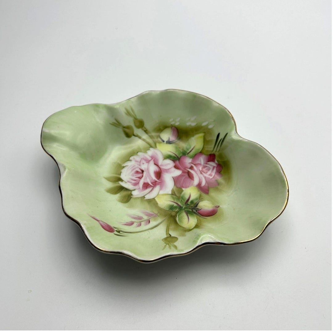 Vintage Lefton China Hand Painted Rose Dish With Gold Trim, Marked 1860 ...