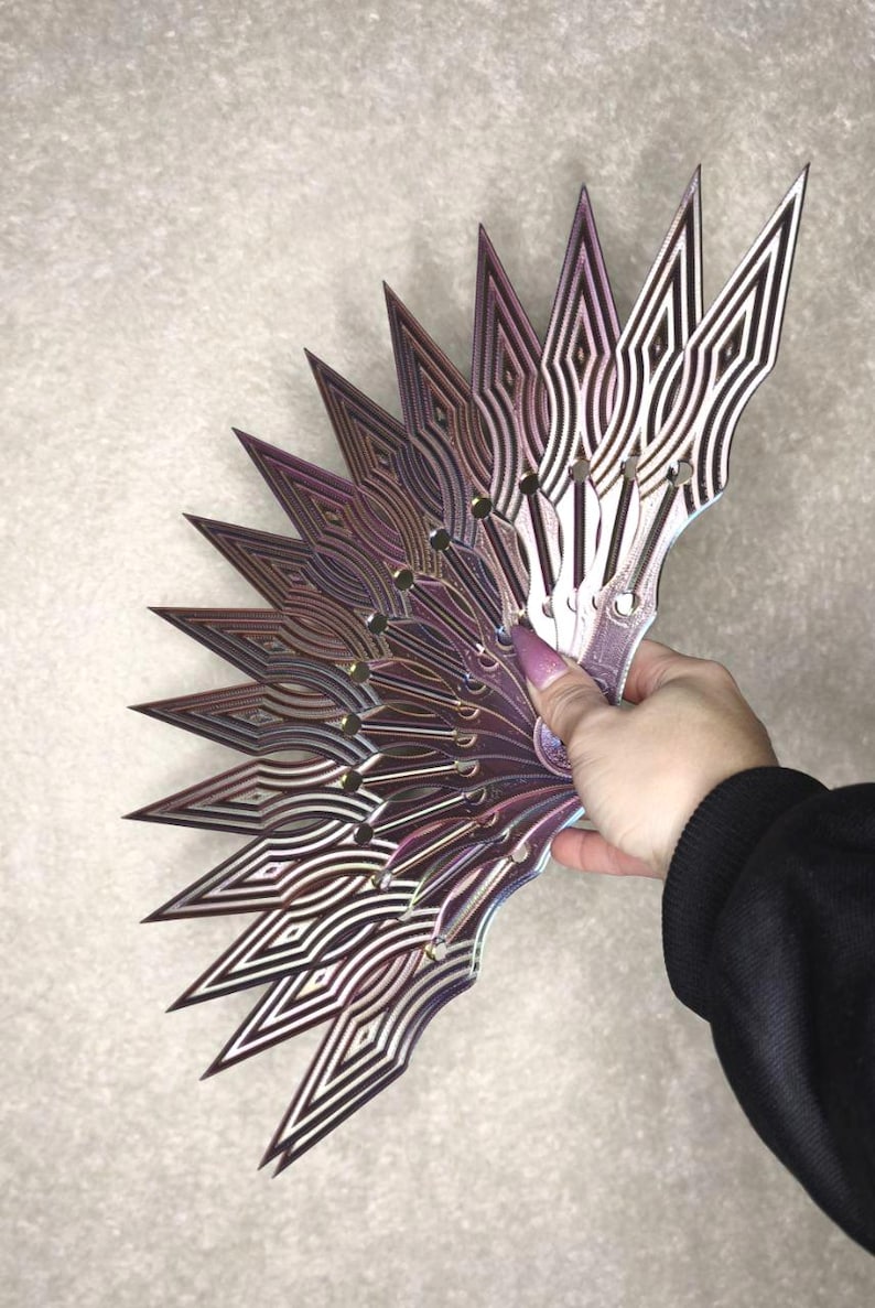 3d-printed Iridescent Hand Fan | Cyberpunk Rave Accessory - Etsy