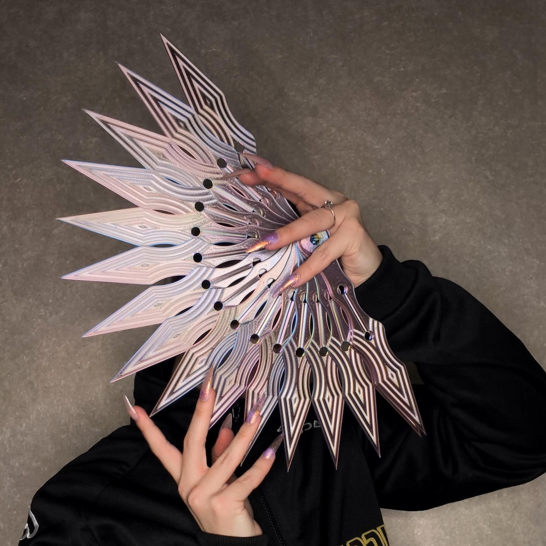 3d-printed Iridescent Hand Fan | Cyberpunk Rave Accessory - Etsy