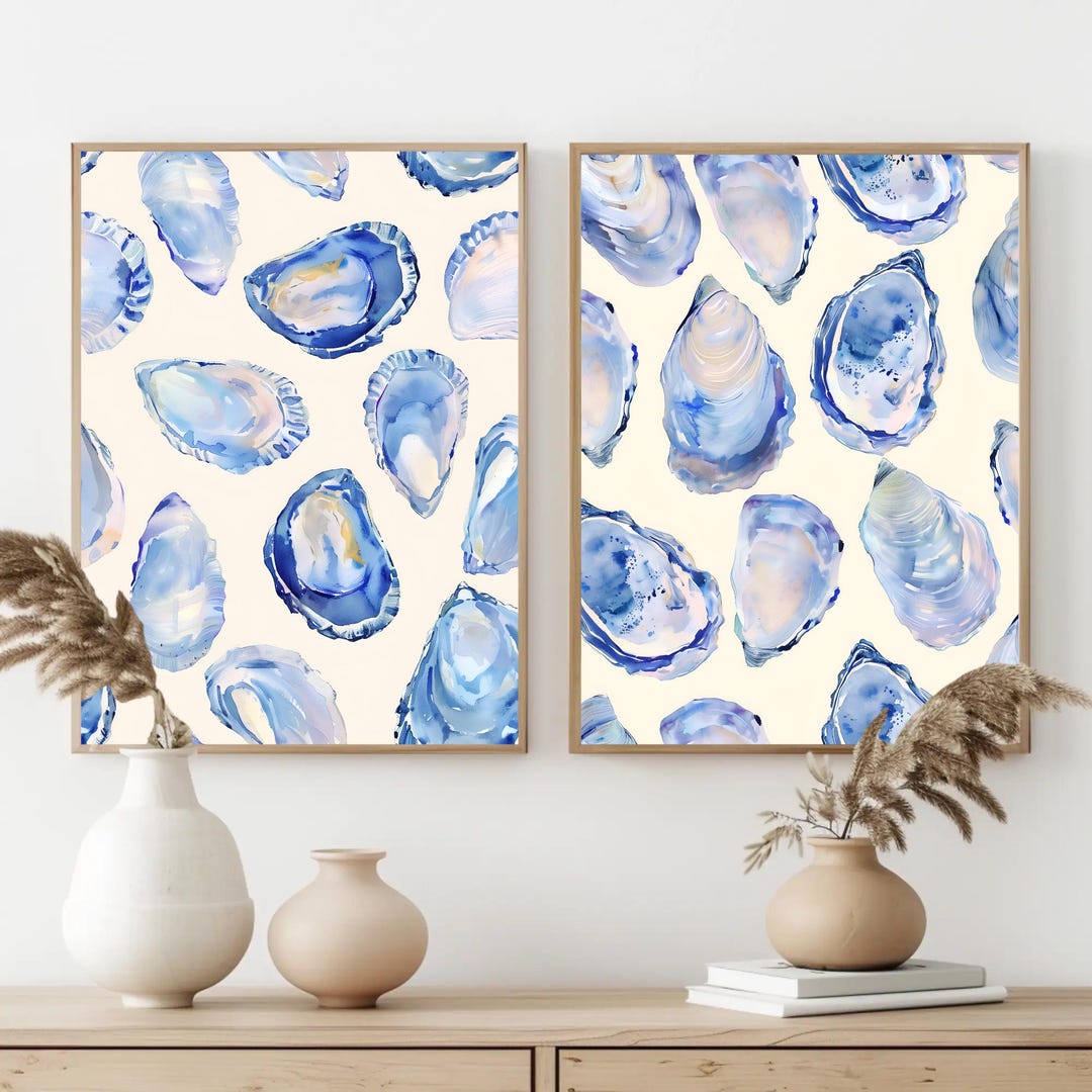 Oyster Art, Oyster Shell Art, Coastal Wall Art, Watercolor Oyster Print ...