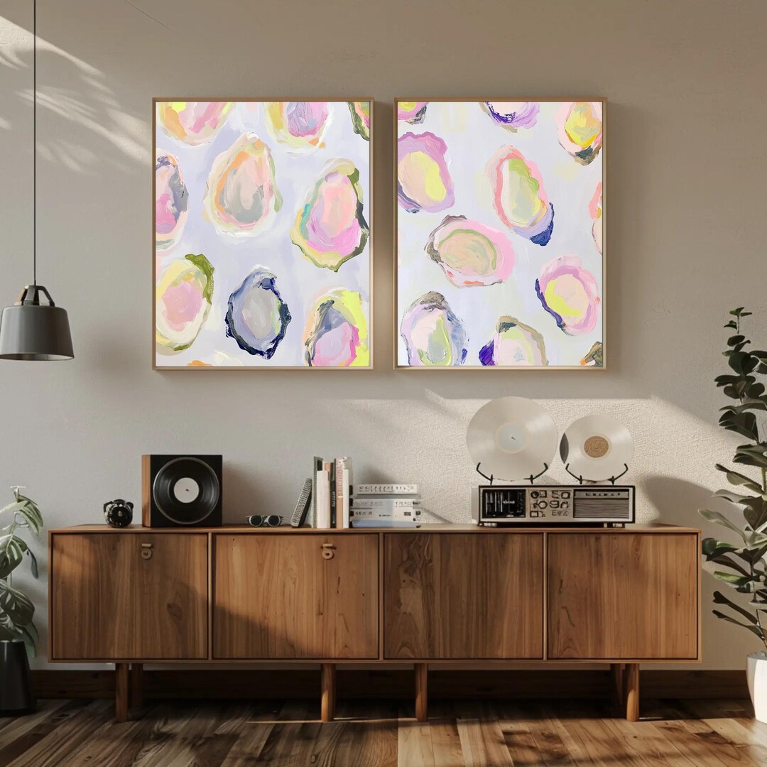 Pastel Pink Oyster Shell Painting, Coastal Beach House Wall Art Print ...