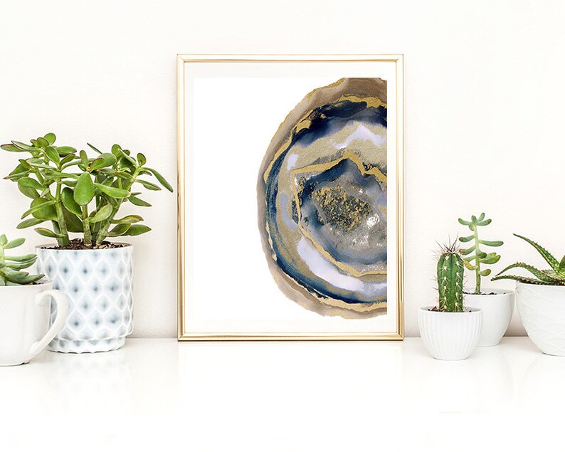 Office Art Blue Wall Decor Blue Geode Nature Art Minimal | Etsy