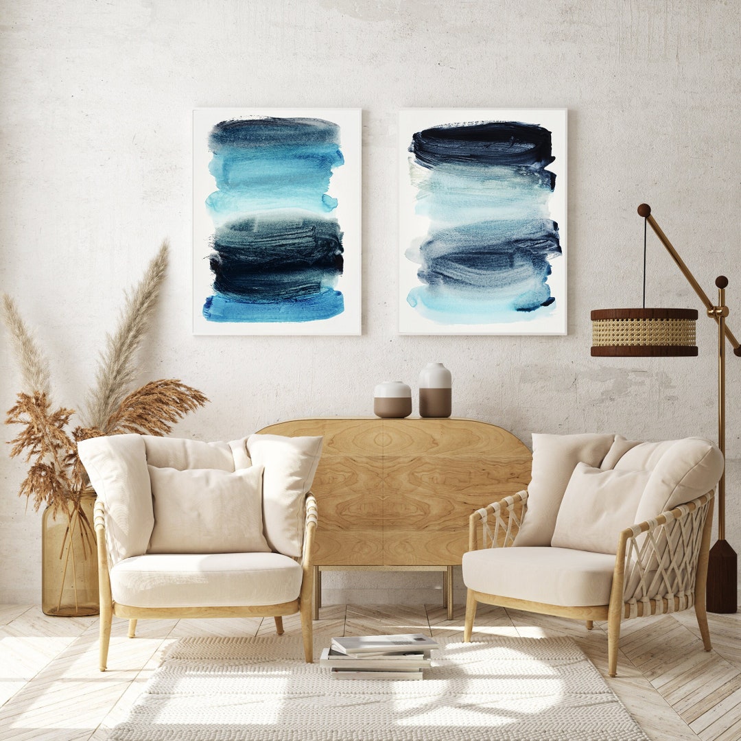 Blue Abstract Modern Art Print Set of Two Diptych Wall Art - Etsy