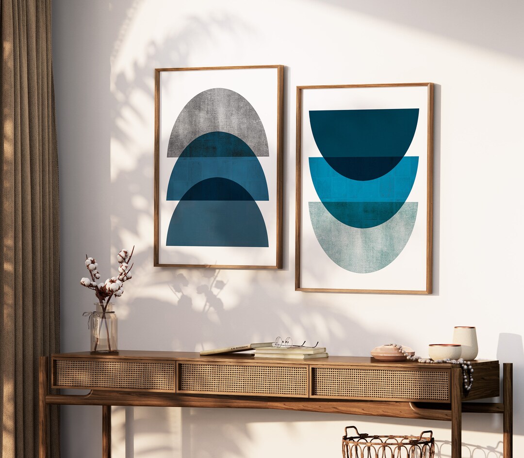 Blue Abstract Modern Art Print Set of Two Diptych Wall Art Watercolor ...