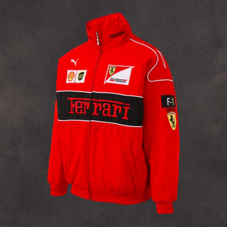 Ferrari F1 Racing Team Jacket | Scuderia Windbreaker Coat With Sponsor ...