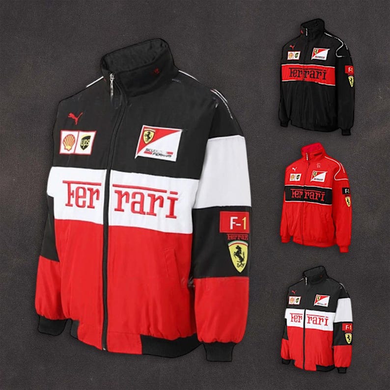 Ferrari F1 Racing Team Jacket | Scuderia Windbreaker Coat With Sponsor ...