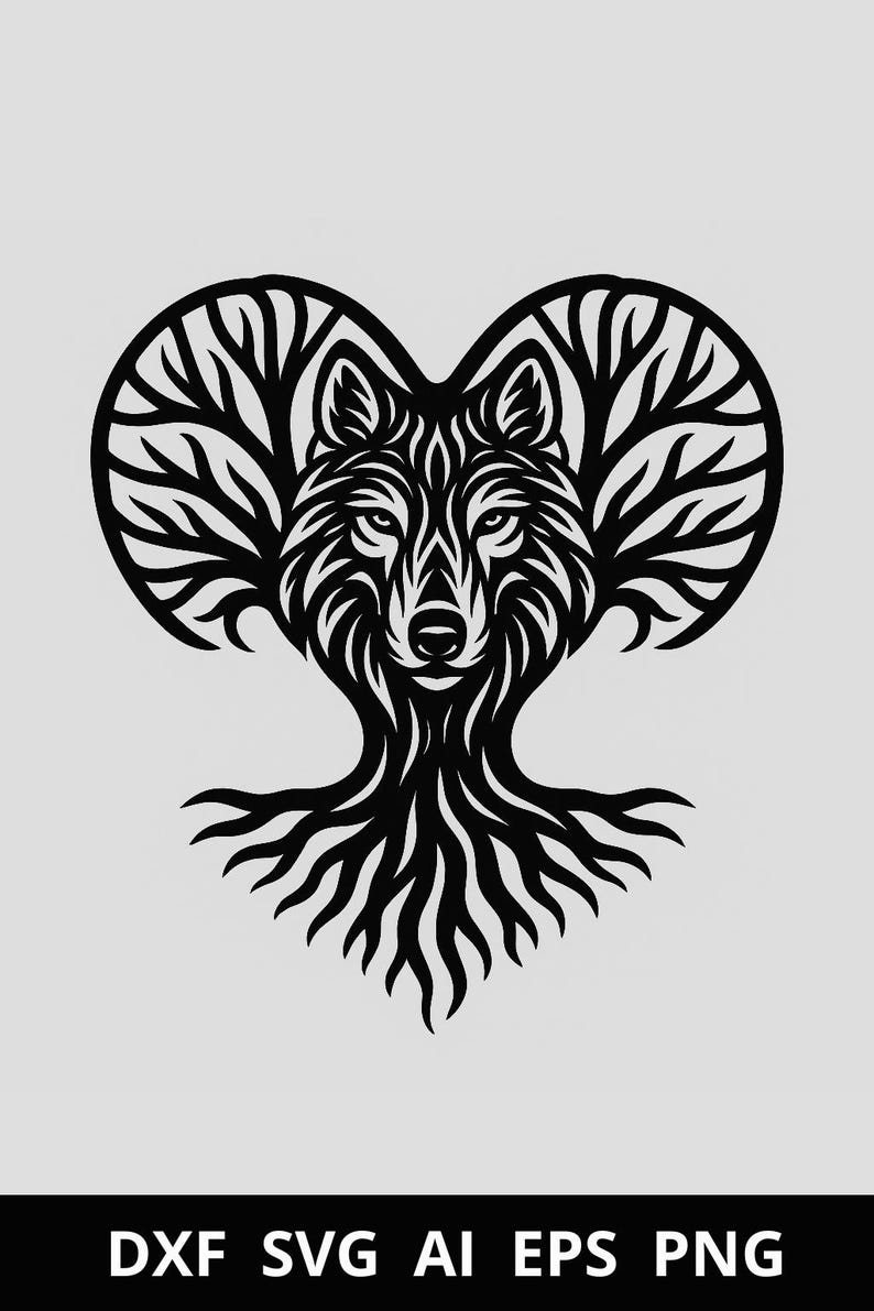 Wolf Tree of Life Heart SVG – CNC Wall Art DXF File – Tribal Wolf Cut ...