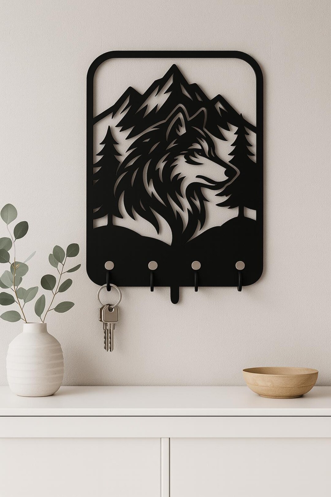 Wolf Key Holder SVG: Rustic Mountain Wall Art - CNC Laser Cut File - Etsy