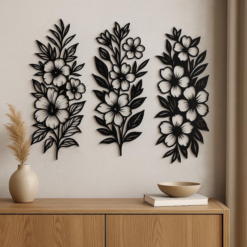 Floral Metal Wall Art SVG DXF Bundle | Laser Cut Decor (digital ...