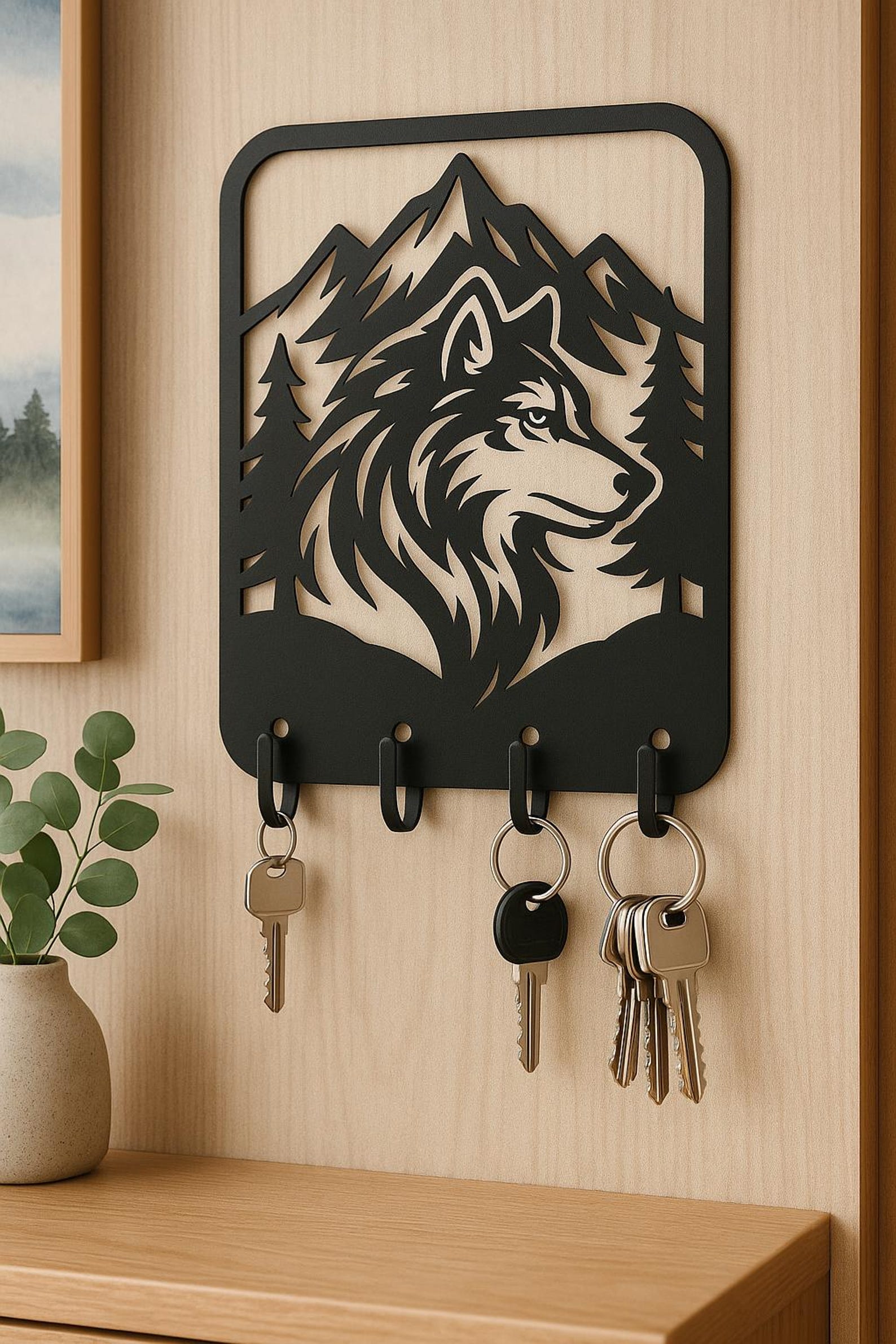 Wolf Key Holder SVG: Rustic Mountain Wall Art - CNC Laser Cut File - Etsy