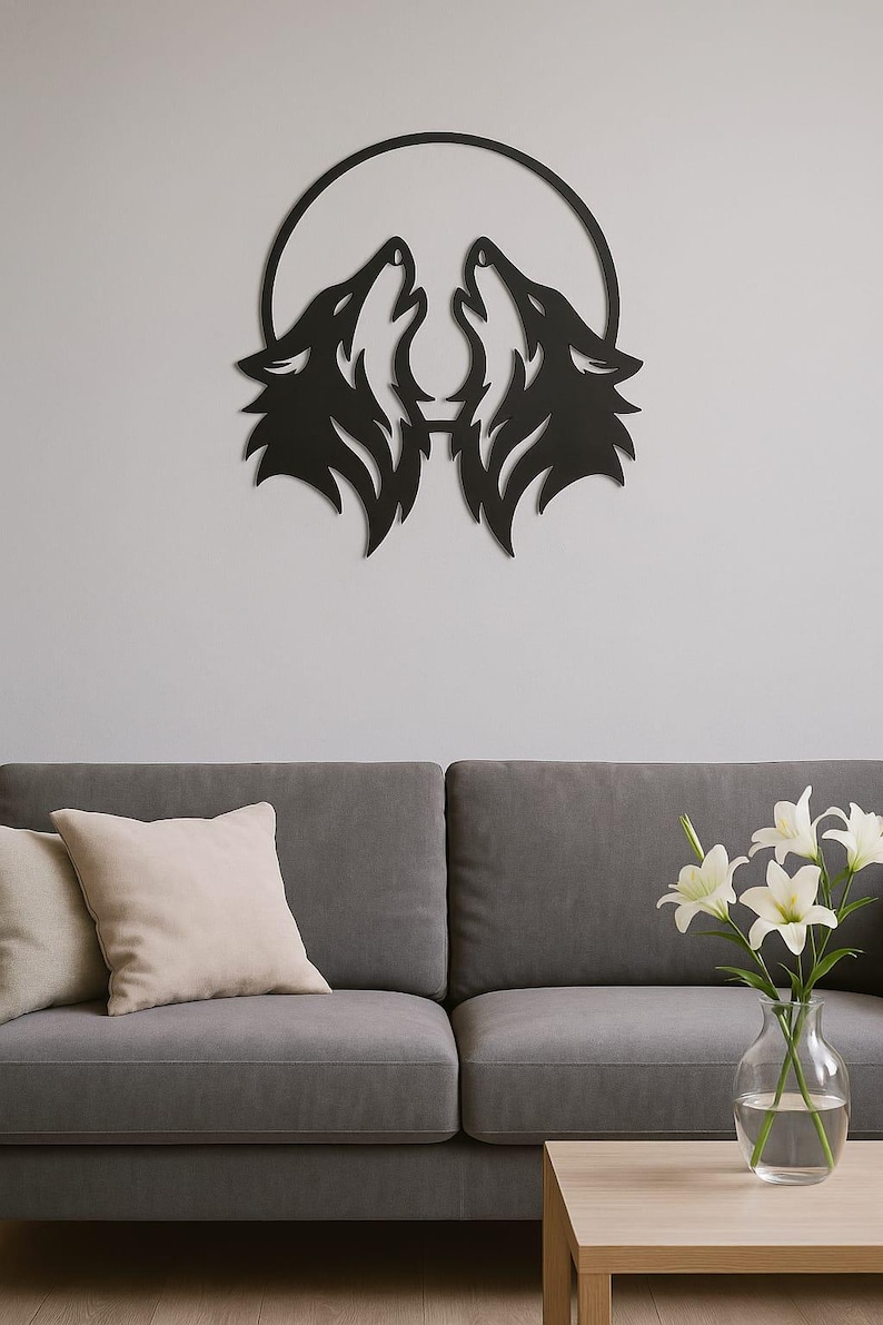 CNC Wildlife -wolf Moon CNC Svg DXF – Two Tribal Wolves Digital ...