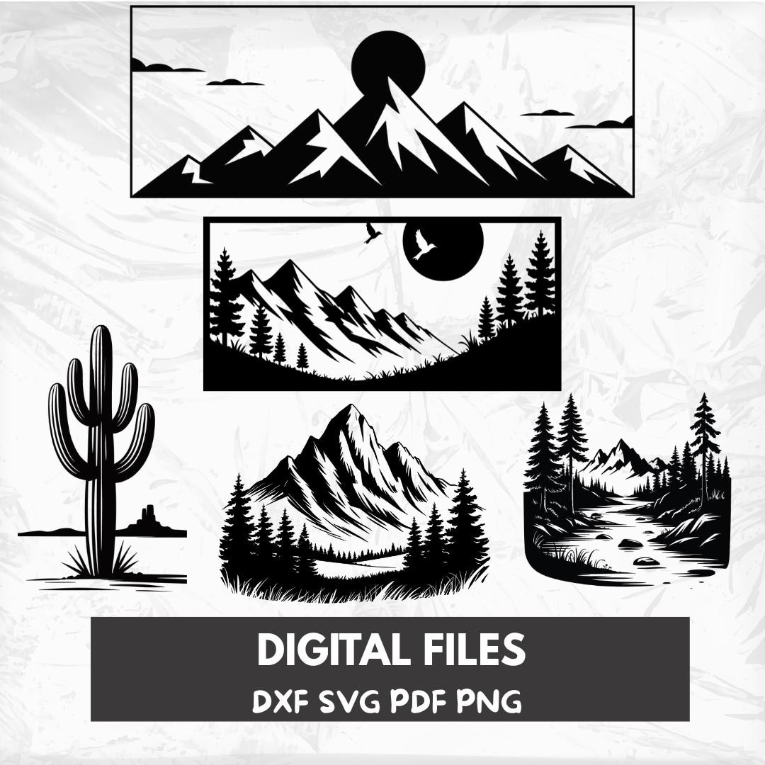 Mountain Forest Laser Cut File Bundle | Nature Scene SVG DXF (digital ...