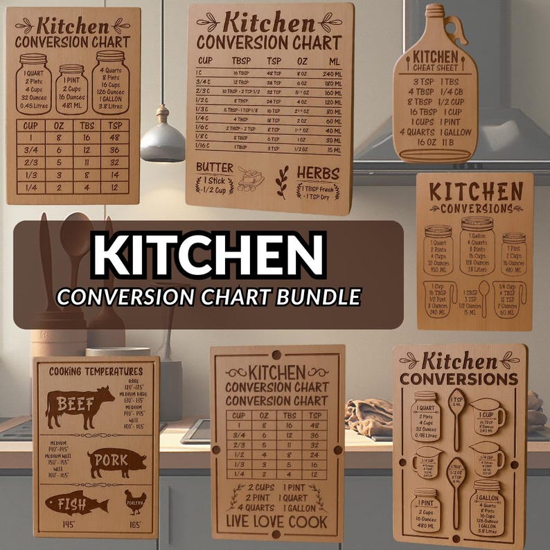 Kitchen Conversion Chart SVG Bundle | Gift for Mom PNG , Engraving ...