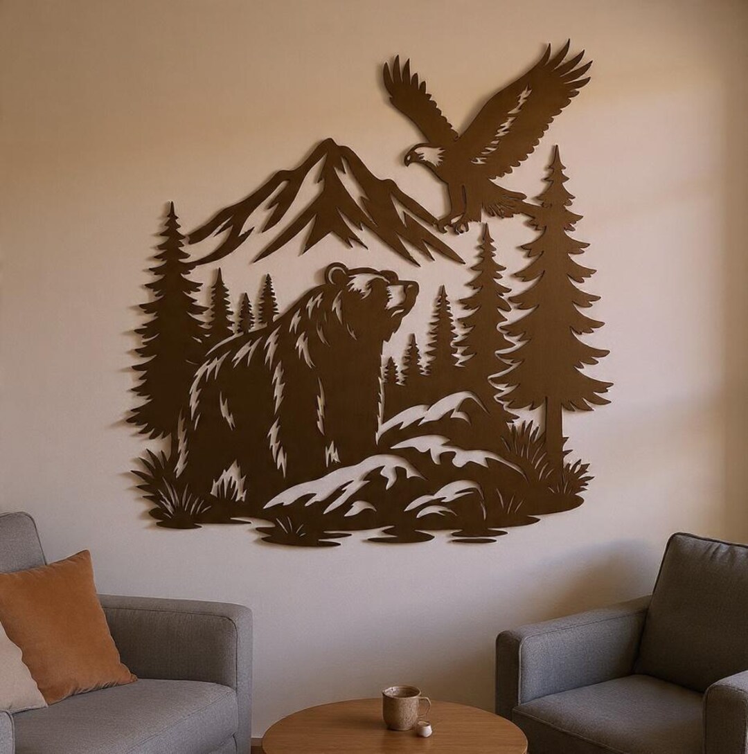 Bear Mountain Scene SVG | CNC Plasma Cut File DXF | Wildlife Metal Wall ...