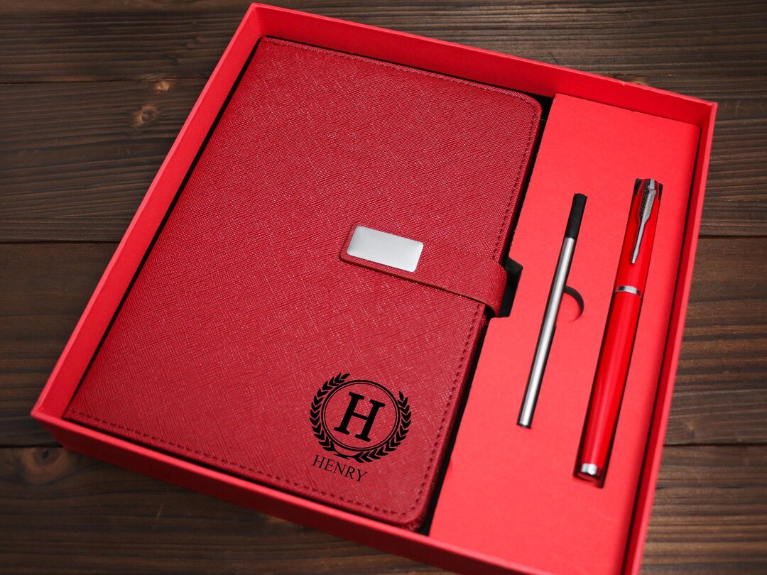 Custom Leather Notebook Set With Pen: Personalized Journal Gift - Etsy