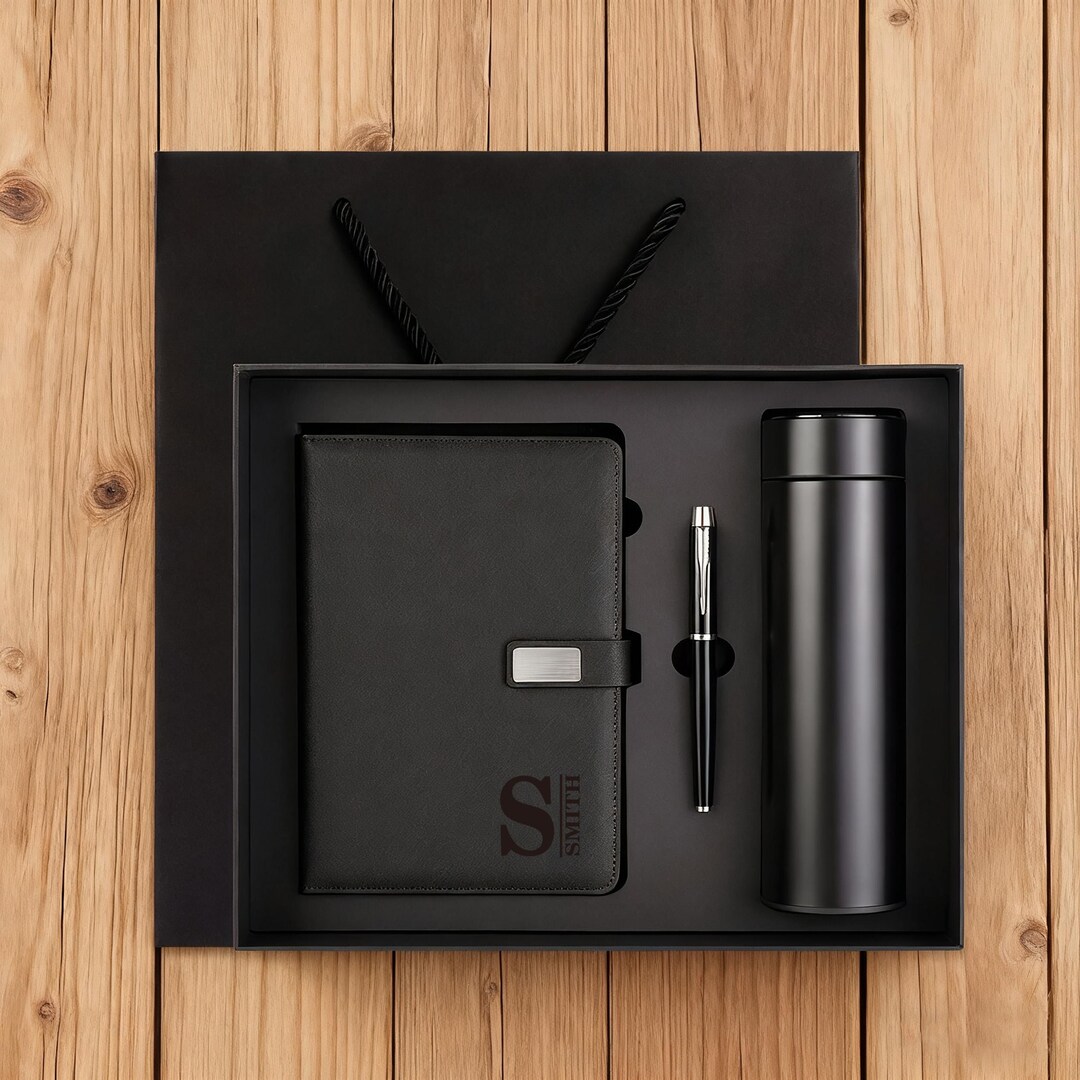 Custom Engraved Notebook Set, Leather Notebook Set With Pen&thermos Cup ...
