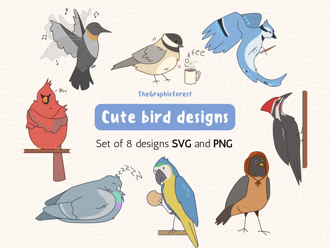 Cute Birds Png Svg Songbirds Clipart Silly Pet Bird Svg Design Birdy ...