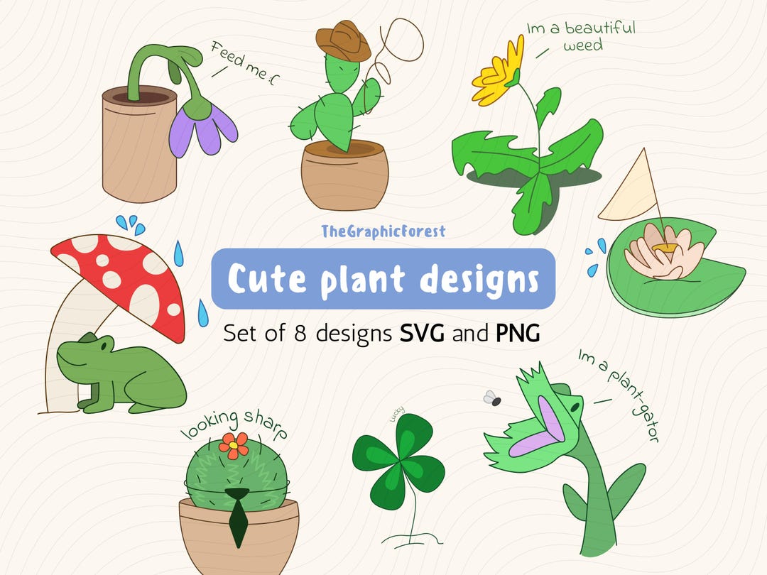 Cute Plant Svg Plant Lovers Png Svg Plant Clipart Kawaii Garden Clipart ...