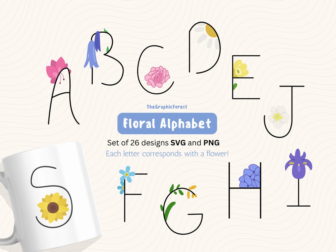 Floral Alphabet Svg Png Letters With Flowers Clipart Initials Digital ...