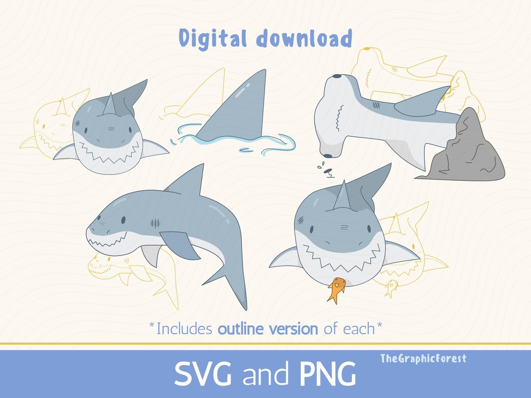 Cute Shark Designs Svg Png Friendly Sharks Clipart Ocean Graphics Sea ...