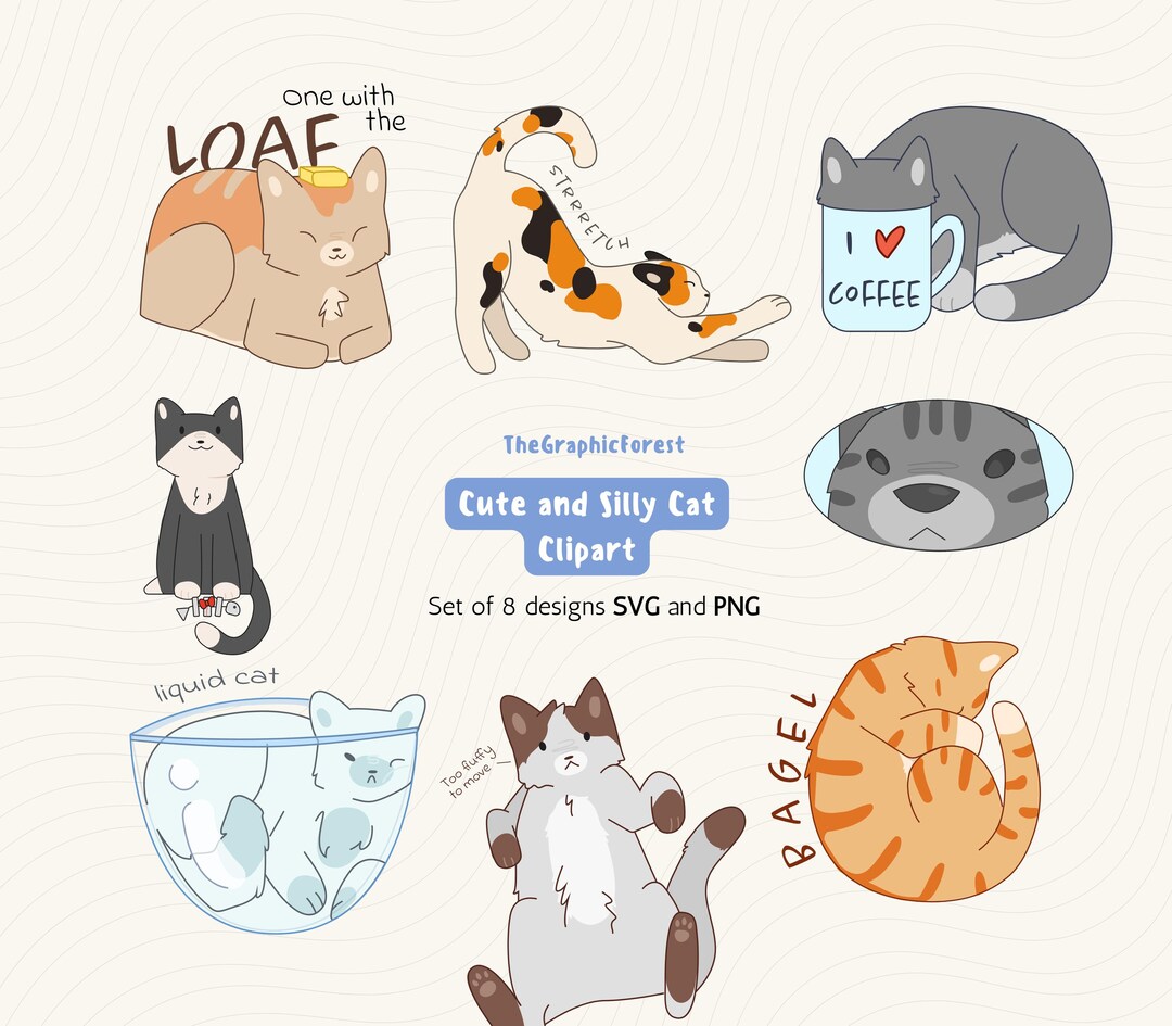 Cat Clipart Bundle SVG Silly Kitty Pet PNG Graphics Digital Stickers ...