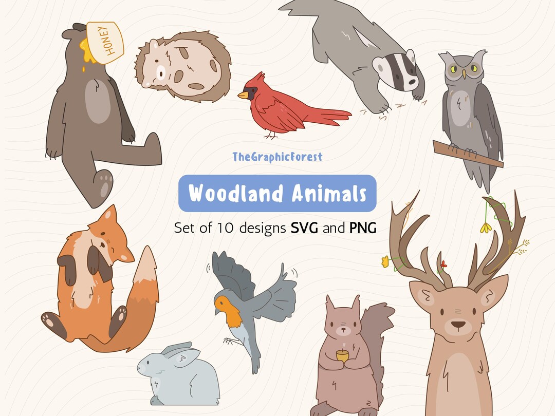Woodland Animals Clipart Bundle Svg Png Fall Forest Animal Autumn ...