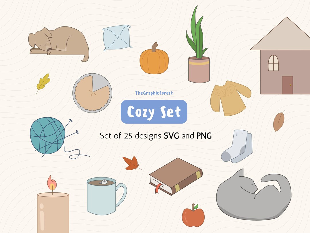 Cozy Clipart Fall Svg Png Bundle House Decor Graphics Autumn Season ...