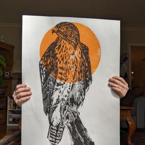 Red Tailed Hawk Original Handmade Large Linocut Print Linoleum Carved ...